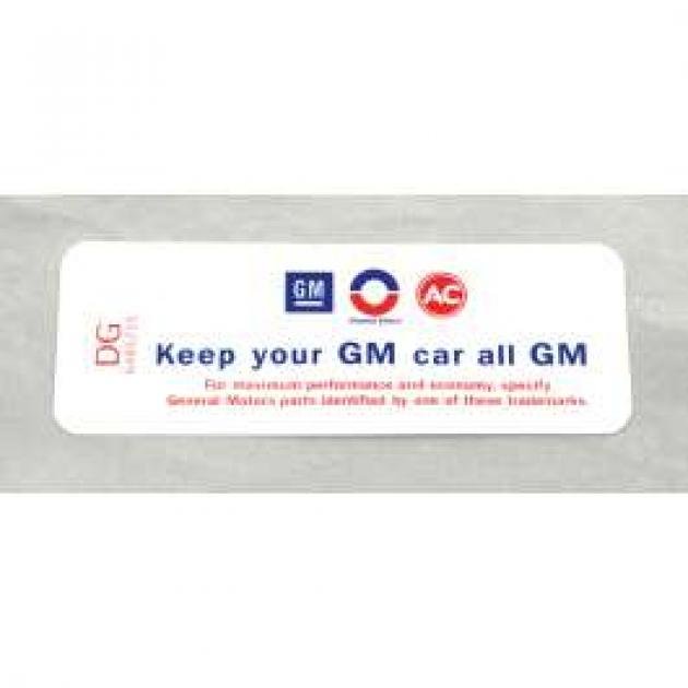 Camaro Air Cleaner Decal, "Keep Your GM Car All GM", For Cars With Cowl ...