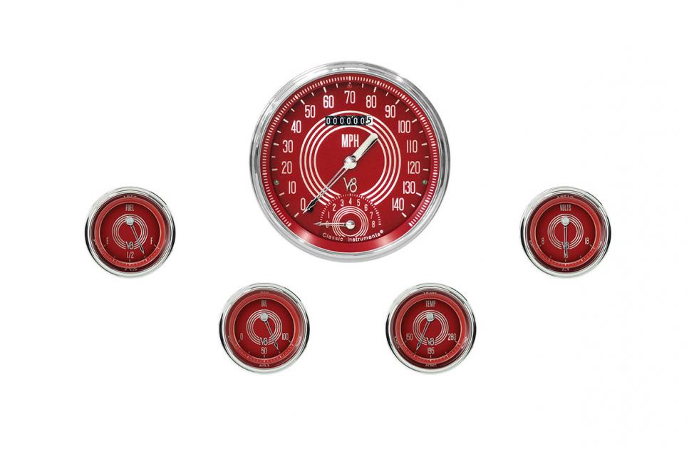 Classic Instruments V8 Red Steelie Five Gauge Set V8RS65SLC | Camaro Depot